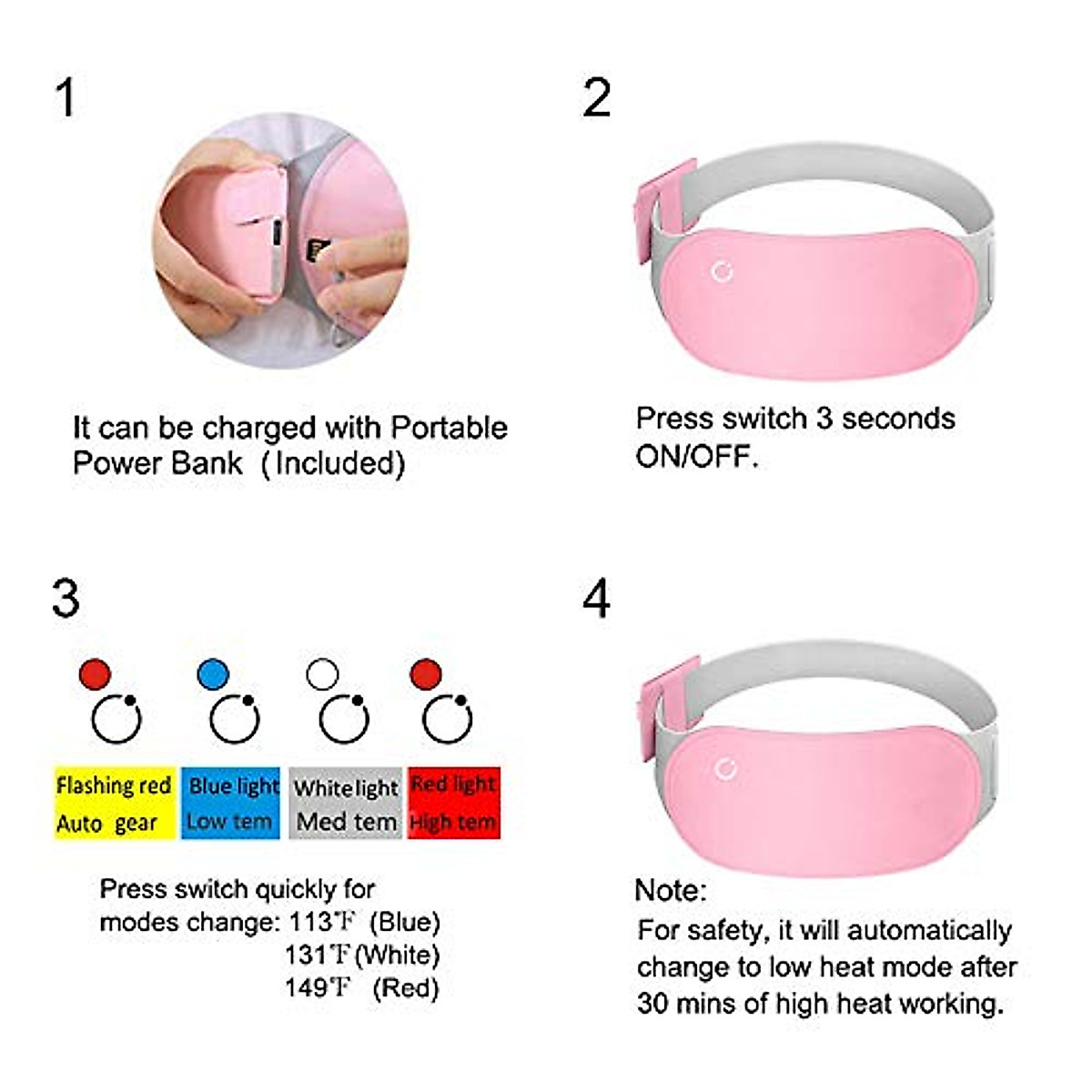 Portable Electric Heating Pad,Lower Back Pain Relief USB Warming Waist Belt,3 Temperature Settings with Auto Shut Off