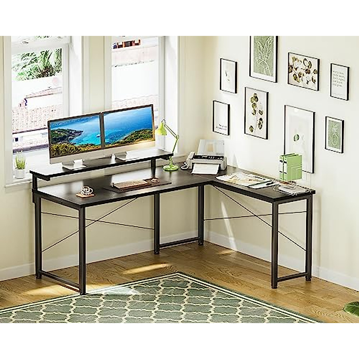 ODK L Shaped Desk with Monitor Stand, 53 inch Reversible Computer Desk, Corner Desk Home Office Desk, Writing Desk Gaming Desk, Black