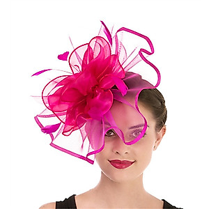 Fascinator Women's Organza Church Kentucky Derby British Bridal Tea Party Wedding Hat Summer Ruffle Hat(Hj2-Fuschia)