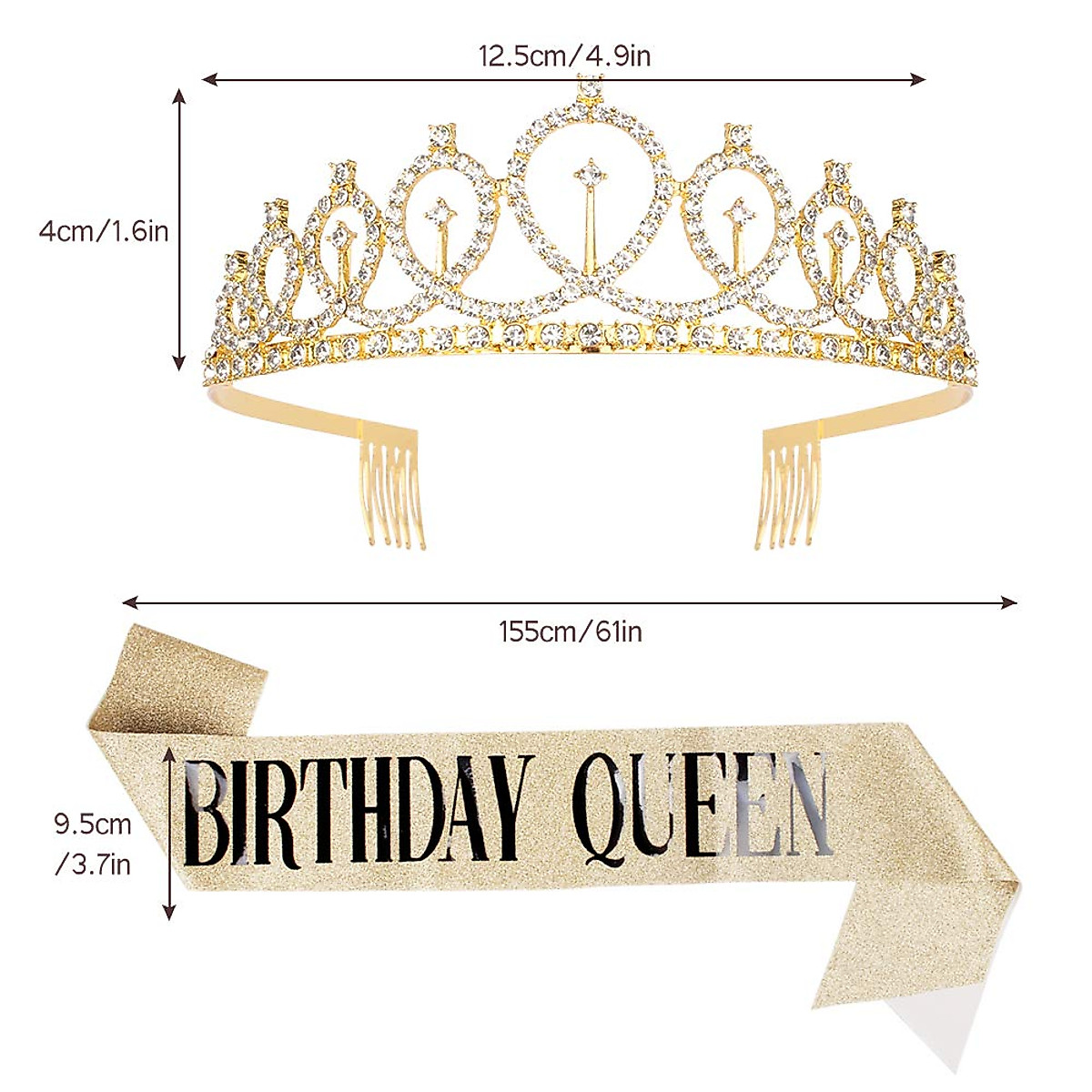 Birthday Crowns for Women, Didder Gold Rhinestone Tiara & Birthday Queen Sash, Birthday Crown Birthday Tiara Birthday Sash and Tiaras for Women Girls Birthday Gifts Party Accessories