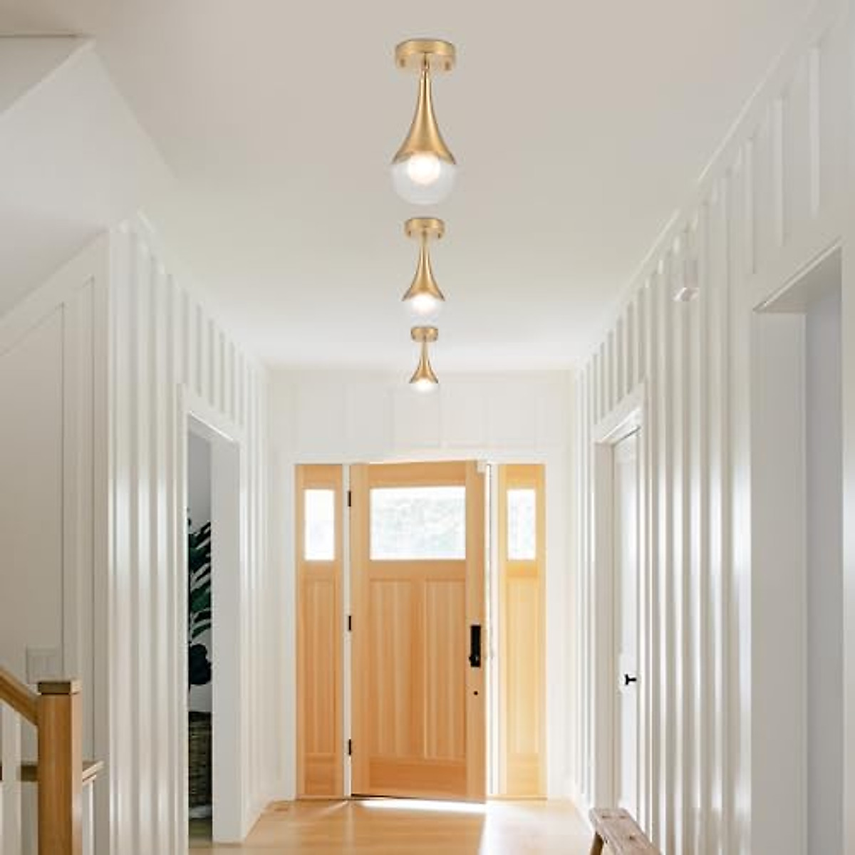 Dijiahua Gold Pendant Lights Kitchen Island 3 Pack, Modern Brass Raindrop Pendant Light Fixture Set of 3 with Clear Glass Globe,Mini Teardrop Chandelier,Adjustable Cord Hanging Lighting for Sink