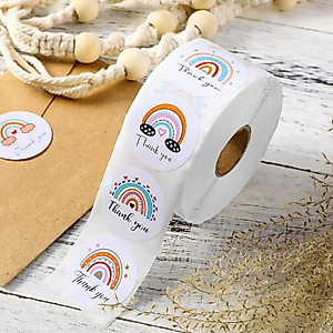 Outus 1000 Pieces Rainbow Thank You Label Stickers 1.5 Inch Round Thanks You Stickers Boho Adhesive Business Label Envelope Seals Rolls for Card Box Packing Gifts Bag, 8 Styles