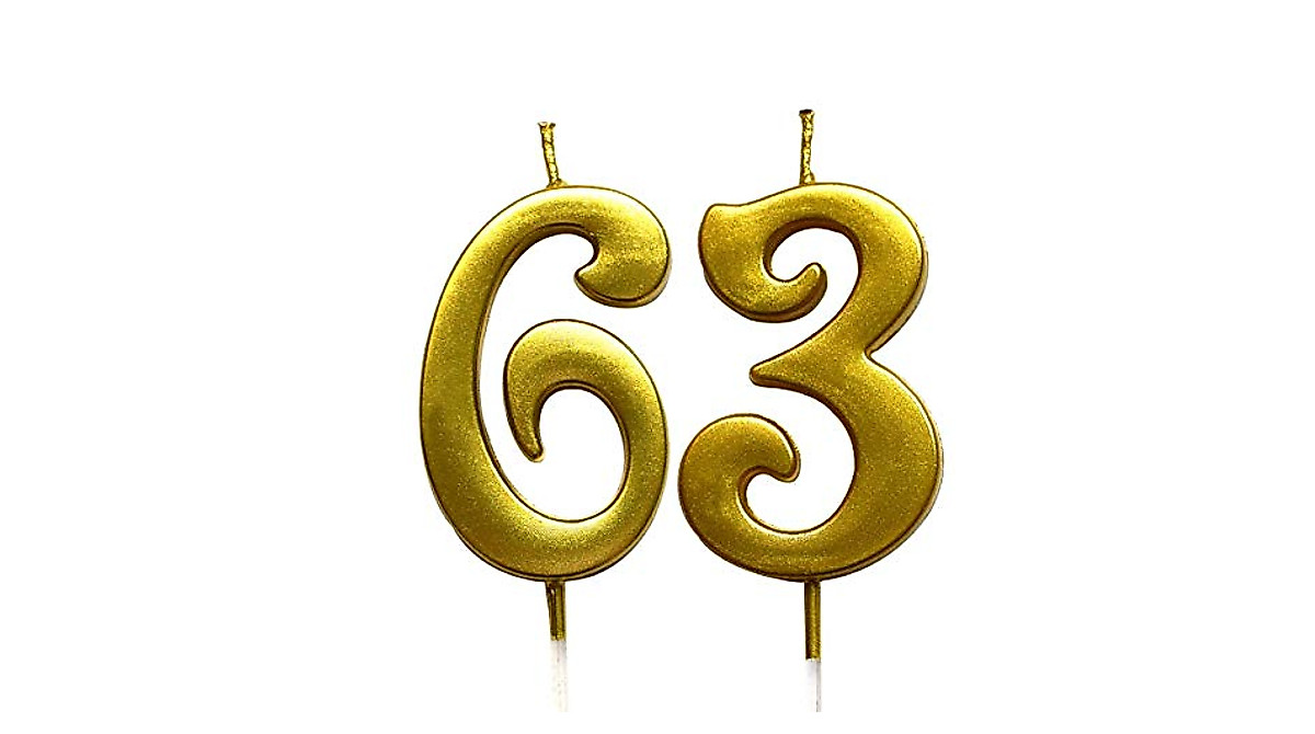 Sparkle at 63: Gold Number 63 Birthday Candle Cake Topper