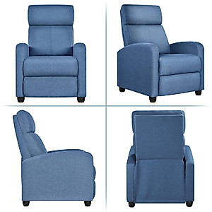 Yaheetech Fabric Recliner Chair Sofa Ergonomic Adjustable Single Sofa with Thicker Seat Cushion Modern Home Theater Seating for Living Room Light Blue