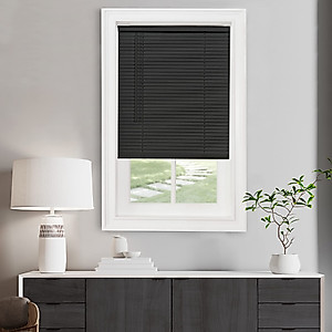 Cordless Light Filtering Mini Blind - 45 Inch Width, 48 Inch Length, 1" Slat Size - Black - Cordless GII Morningstar Horizontal Windows Blinds for Interior by Achim Home Decor