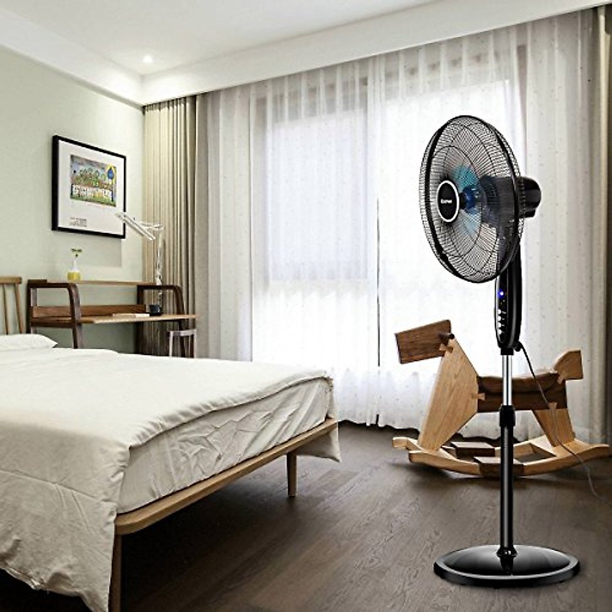 COSTWAY Pedestal Fan, 3-Speed Digital Control- Adjustable Height- Oscillating Standing Fan w/Timer- LCD Display- Double Blades- Remote Control, 18-Inch