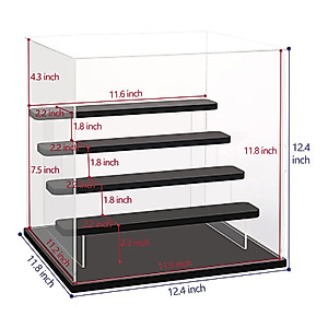 Choowin 5-Tier Clear Acrylic Display Case Display Box Display Stand with Door,Countertop Display Case for Collectible Mini Action Figure,Dustproof Storage Organizer(Black Base,Step)