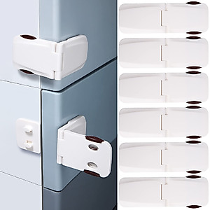 6 Pieces Child Safety Cabinet Locks,Baby Proofing Latches for Kitchen, Fridge, Cabinets, Drawers, Dishwasher, Storage Doors, Cupboard, Oven Toilet, Refrigerator, Strong Adhesive No Drilling (Brown)