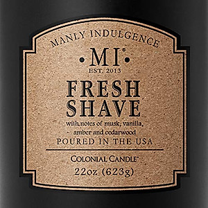 Manly Indulgence Fresh Shave Jar Candle 22 oz - Musk, Vanilla & Bergamot - Woodsy Amber & Cedarwood - Up to 120 Hours Burn - Soy Blend Wax, USA Poured