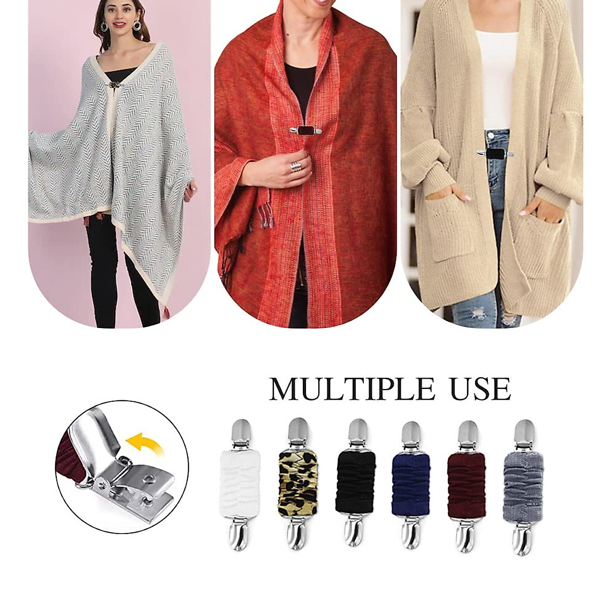 Fashion Dress Clips Back Cinch Set, Waistband Clothes Tightener Clip, Shirt Clothes Gloves Shawl Sweater Scarf Mitten Clips Cincher for Women, Large Safety Pins Brooches for Women