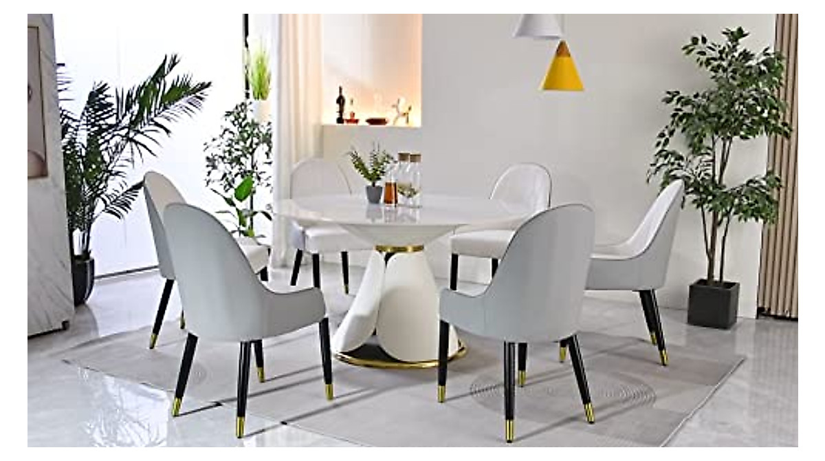 HomSof Modern Sintered Stone Round Dining Table Set with Stainless ...