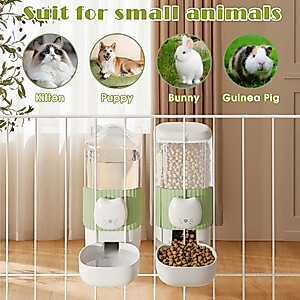34oz Hanging Automatic Cat Food Water Dispenser, 1L Auto Gravity Pet Feeder and Water Dispenser Set,Cage Cat Dog Food and Water Dispenser for Kitten Puppy Bunny Guinea Pig (Green)