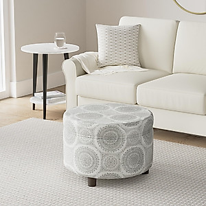 Homepop Home Decor | Upholstered Round Storage Ottoman | Ottoman with Storage for Living Room & Bedroom (Grey Medallion) 24.0 In. X 24.0 In. X 17.0 In.