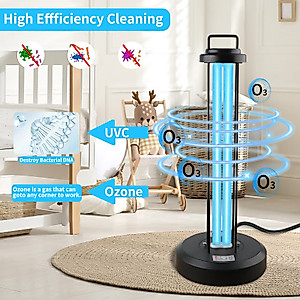 38W UV Sanitizer Light, Portable Ozone Ultraviolet Light with 3-Gear Timer and Remote Control, 110V Home Disinfection Device, 99.99% UVC Cleaning Ozone Lamp for Home, Office, Hotel, School