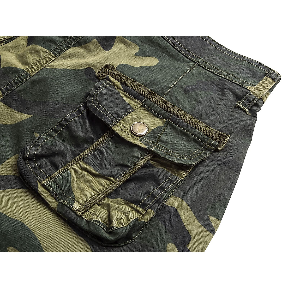FOURSTEEDS Women Camouflage Cargo Shorts Athletic Cotton Multi-pocket Capri Casual Summer Shorts Army Green Camo US 16