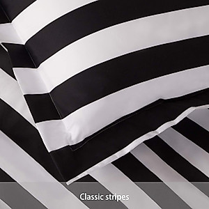 FLXXIE 3 Pieces Microfiber King Duvet Cover Set, Black and White Striped Printed Comforter Cover with Zipper Closure and Corner Ties, 1 Duvet Cover (104x90 Inches) and 2 Pillow Shams