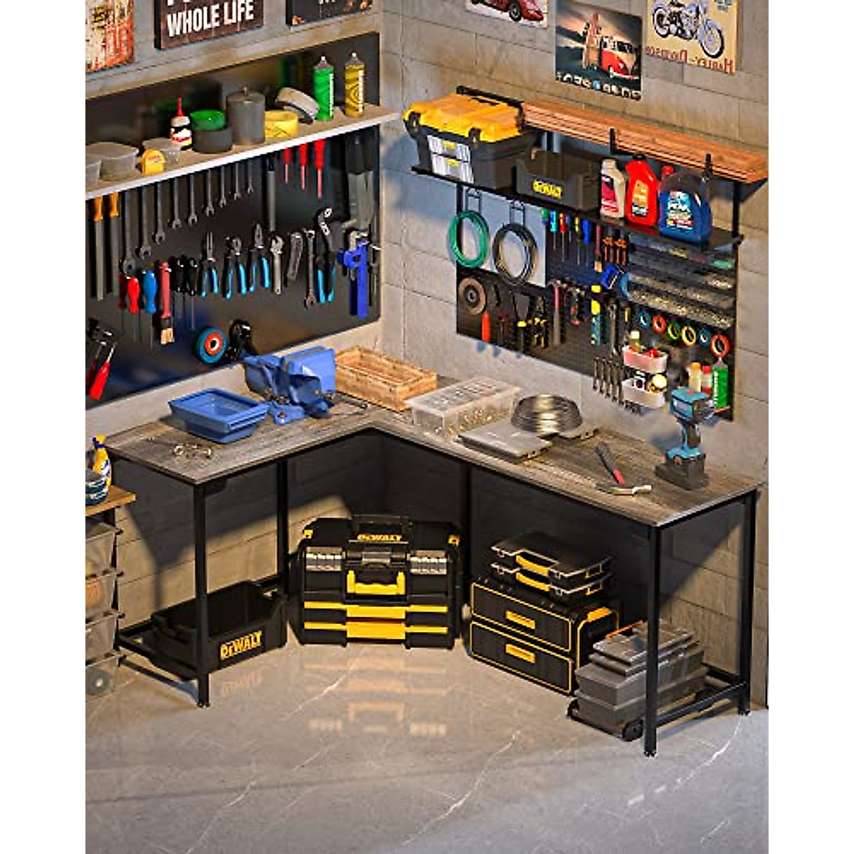 Teraves Modern L-Shaped Desk 66'' Corner Computer Desk Home Office Study Workstation Wood & Steel PC Laptop Gaming Table