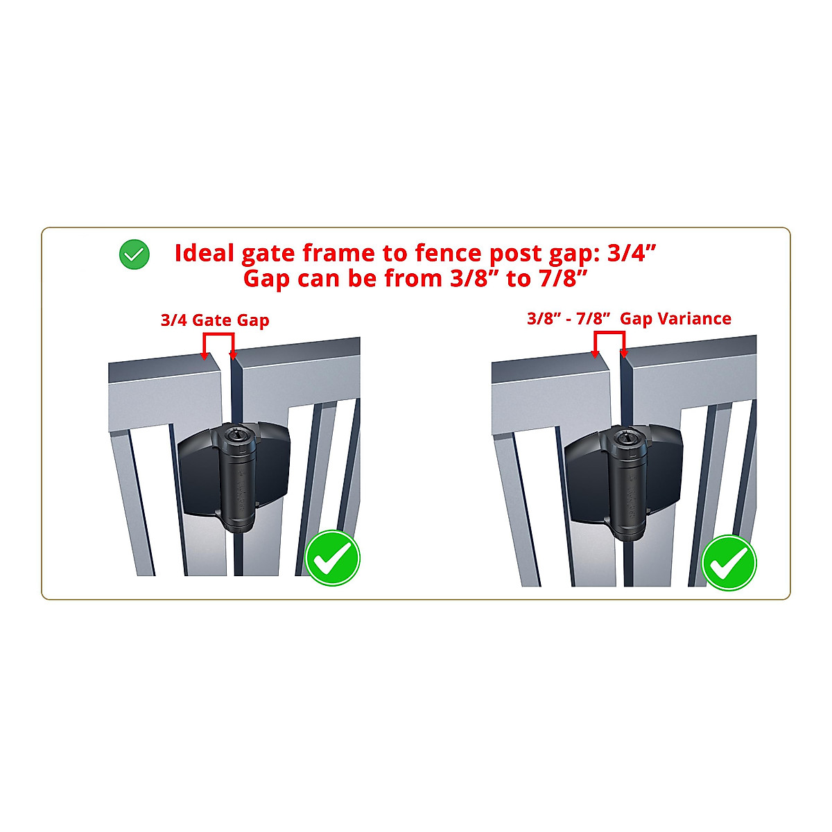 D&D Technologies TCA1S3BTS TruClose Regular Duty Self Closing Gate Hinge, for Metal Gates up to 66 Pounds, No Alignment Legs, Gloss Black, 2 Count