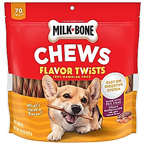 Milk-Bone What′s Steak′n Bacon Flavor Twists, Rawhide Free Dog Chews, Bag of 70