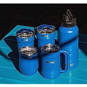 BANZ Double Walled, Insulated Water Bottle - Large, Stainless Steel and Re-useable Vacuum Insulated Flask Includes Bonus Sports Lid - 32 oz - Blue