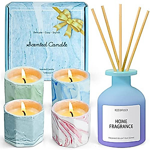 Scented Candles Set, Candles for Home Scented 4x2.0 oz/STRN Reed Diffuser Valentines Day, Home Fragrance Products Ocean Breeze/ 3.4oz/ 100ml