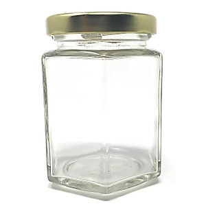 6 oz Hexagon Glass Jar with Gold Metal Lid by Richards Packaging 12-pack