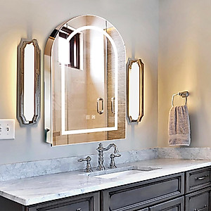 Chende Arched Medicine Cabinet Mirror, 20''x30'' Lighted Medicine Cabinet with LED Lights, Defogger and 3 Color Modes, Dimmable Stainless Steel Cabinet for Bathroom