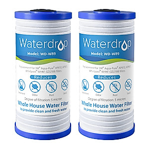 Waterdrop AP810 Whole House Water Filter, Replacement for 3M® Aqua-Pure® AP810, AP801, AP811, Whirlpool® WHKF-GD25BB, WHKF-DWHBB, 5 Micron, 10" x 4.5", Well & Tap Water Filter, Pack of 2