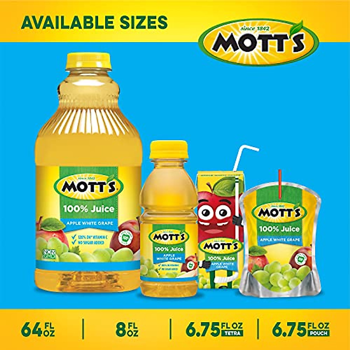 Mott's Apple White Grape 100% Juice, 8 Fluid Ounce Bottle, 6 Count
