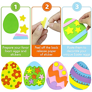 Hifunwu 24 Pcs Foam Easter Eggs for Crafts Easter Foam Crafts Stickers Set with Rhinestones Easter Crafts Party Favors Supplies