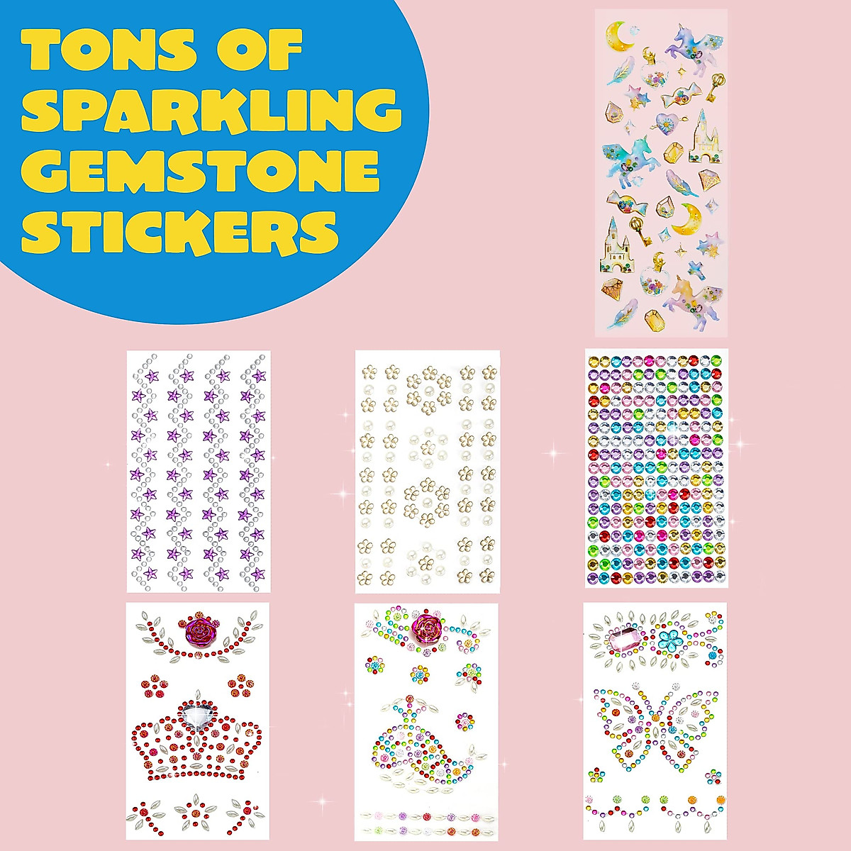 Klever Kits Decorate Your Own Baseball Cap with 7 Sheets Gems Stickers, Art & Crafts Kit for Kids, Fun Creative DIY Toys for Kids Girls