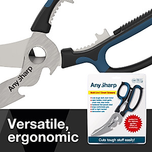AnySharp 5-in-1 Smart Scissors - Cut Anything Multi-Purpose Kitchen and Garden Scissors - Black