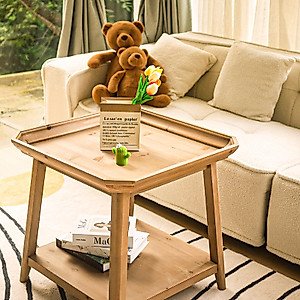 TIMBERMAVEN Rustic Farmhouse Square End Table, French Country Vintage Side Table, Boho Industrial with Storage Shelf for Living Room,café, Bedroom, Small Spaces,Solid Wood Nature White