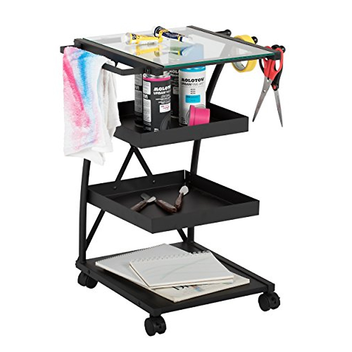 SD Studio Designs Modern Triflex Mobile Storage Taboret for Arts and Crafts, Charcoal Black/Clear Glass