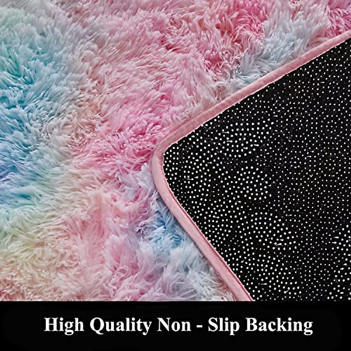 Rukman Super Soft Colorful Furry Indoor Modern Plush Area Rugs 5x8 Feet Fluffy Furry Living Room Carpets for Home Decor Children Bedroom Washable Non - Slip (Non - Skid) Nursery Rug Rainbow Color