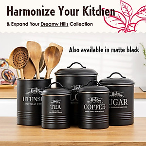 noonberry Set of 5 Canisters for Kitchen Counter, White Containers, Airtight Coffee Tea Flour Sugar Canisters Set & Utensil Holder for the Kitchen Countertop