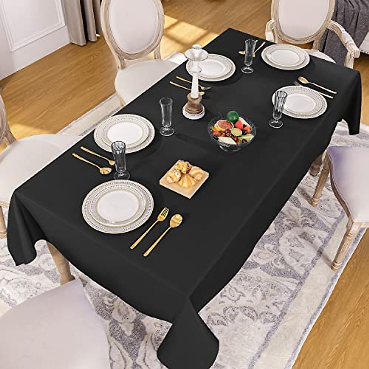 Softalker Rectangle Tablecloth Waterproof & Stain Resistant Table Cloth Wrinkle Free Fabric Washable 210GSM Polyester Table Cover for Dining/Party/Buffet/Wedding (60x84 inch, Black)