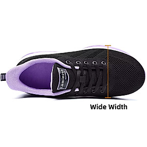 Wide Width Womens Sneakers Air Cushion Running Shoes Walking Tennis Shoes for Women Black-Purple
