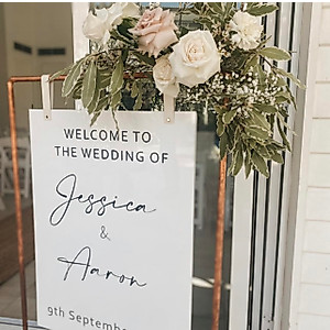 Leather Sign Straps for Hanging Sign, Welcome Sign, Wedding Sign, Engagement Sign, Event Display Sign, Seating Chart, Ceremony, Acrylic, Foamboard, Frame (White)