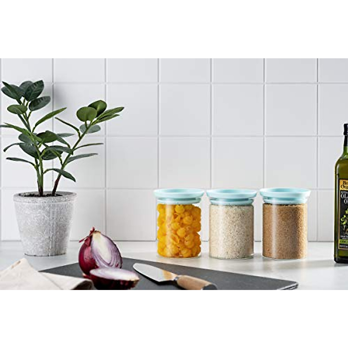 Godinger Food Storage Containers, Stackable Organization Canister Glass Jars - Medium, Set of 3