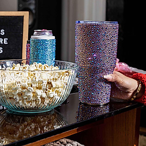 Strass Insulated Beverage Tumbler, Glass Rhinestones on Stainless Steel, Aqua Iridescent, Sold Individually