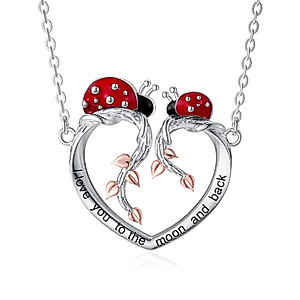 PEIMKO Ladybug Gifts 925 Sterling Silver Ladybug Pendant Tree of Life Mushroom Necklace for Women, Ladybug Jewelry Birthday Gifts for Girls