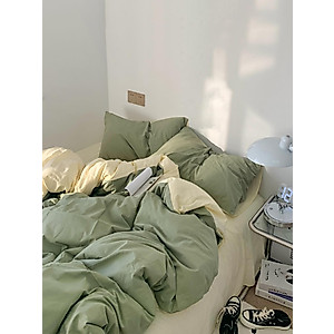 QWINEE 3Pcs Two Tone Duvet Cover Set,Soft King Queen Twin Size Bedding Duvet Covers Set Include 1 Duvet Cover with Zipper Closure & 2 Pillow Case,Comforter Not Included Multicolor A Full