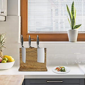 Magnetic Knife Block Wood Knives Storage Holder Double Side Magnet Magnetic Knife Board (Knives Not Included) Kitchen Cutlery Block with Anti Slip Pads Space Saver Magnetic Block Organizer