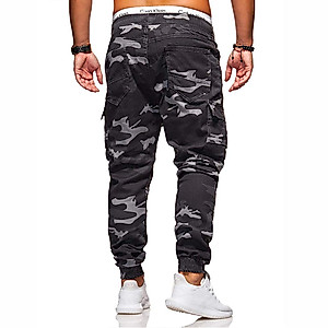 WOCACHI Mens Camo Cargo Jogger Pants Fashion Loose Handsome Pocket Jeans Chino Camouflage Pants M-4XL Trousers 2023 Overalls Dungaree Spring Stylish Up to 30% 50%