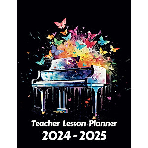 Watercolor Piano Teacher Lesson Planner: Weekly and Monthly Academic Year (August - July) | Record Student Grades, Assignments and Attendance | For ... and Education Planning | 8.5 x 11 Inches | v2