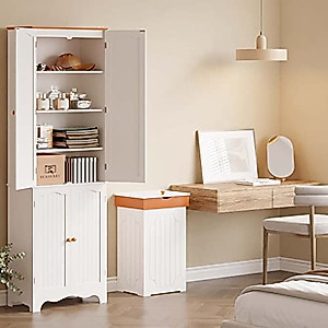 Function Home Trash Can Cabinet, 23 Gallon Kitchen Garbage Can, Wooden Recycling Trash Bin, Freestanding Dog Proof Trash Can, Farmhouse Trash Cabinet with Lid for Home Kitchen Bathroom, White