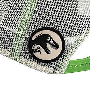 Bioworld Jurassic Park Washed Canvas Trucker Hat with Embroidery Patch and Underbill Print Snapback hat Black