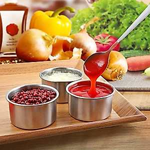 SUKKI Stainless Steel Condiment Containers - 3 x 3.4oz Salad Dressing Containers with Food Grade and Leakproof Silicone Lids - for Snacks, Desserts, Souffle, Baby Food