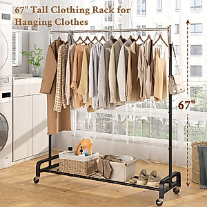 FEMOND Clothing Rack with Wheels Portable Clothes Rack Heavy Duty Garment Racks for Hanging Clothes 59" Rolling Clothes Rack